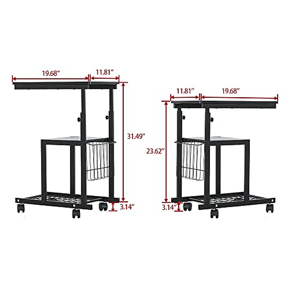 DAYTOYS C Shaped End Table-Movable Sofa Table with Metal Frames-Height Adjustable Sofa Tables with Storage Basket for Living Room, Bedroom, Bedside (Black)