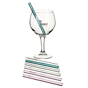 Te Tonic 6 colored reusable glass drinking straws - Environmentally friendly straws - cleaning brush included