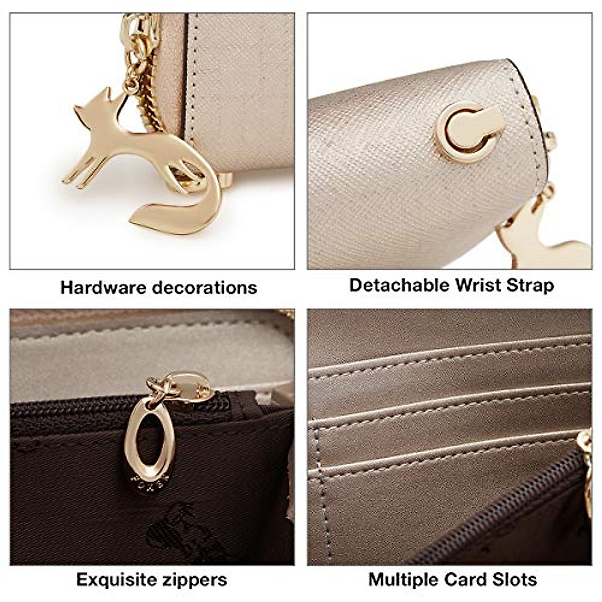 iFOXER Women Leather Long Wallet Fashion Elegant Card Holder Purse Zipper Gift Box Packaging (Gold)