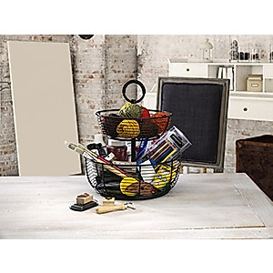 Gourmet Basics by Mikasa Round Wrap 3-Tier Metal Floor Standing Fruit/Home Storage Basket, Easy Assembly, Antique Black