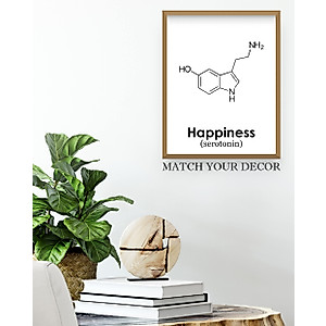 Happiness Serotonin Molecule Wall Art 11x14 Unframed Art Print Poster Black on White for Office, Classroom, Science Laboratory or Home Décor. Great Gift For Scientists, Chemists, Geeks and Nerds