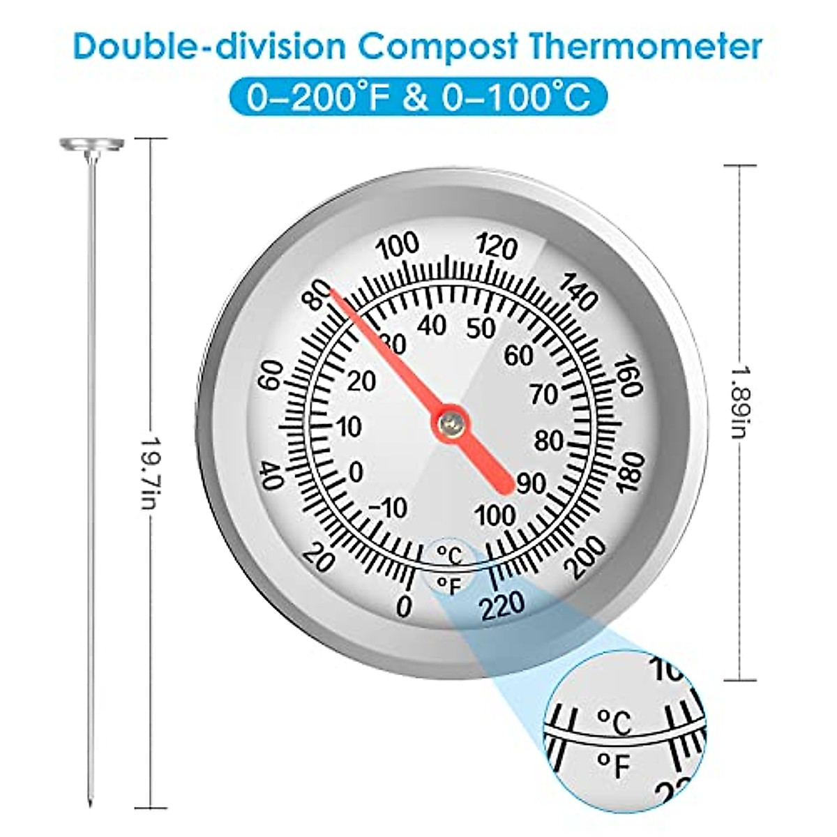 GZBEVITAR Compost Aerator, Compost Turner and Mixing Tool - Crank Manual Tiller for Outdoor Composting, Rotating Drill Bit for Easy Aeration, Thermomter Included
