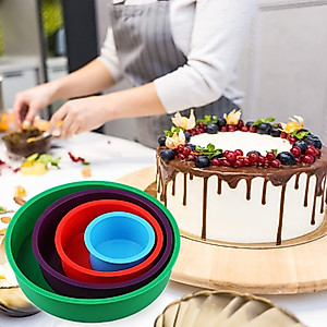 AILEHOPY Silicone Round Cake Pans Set, 4 Pcs (4"/6"/8"/10") extra thick Nonstick Leakproof Round Deep Cheesecake Pans, Layer Baking Pans Cake Tins Set for Birthday Wedding Tier Cake