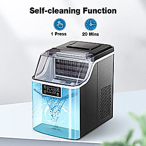 COWSAR Ice Maker Machine Countertop, 2 Ways to Add Water, 45 Lbs/24H, 24 Pcs/13 Mins, Adjustable ice thicknes, Self-Cleaning Portable Ice Maker with Ice Scoop & Basket