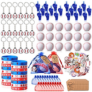 Hungdao 158 Pcs Baseball Party Favors for 18 Kids Includes Mini Bouncy Baseball Keychain Whistle Bracelets Thank You Card Stickers Organza Drawstring Bag for Baseball Sports Event Classroom Rewards