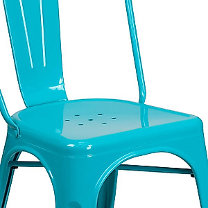 Merrick Lane Wells Stacking Dining Chair - Powder Coated Crystal Teal-Blue Metal Frame - Curved Slat Back - 500 lb. Static Weight Capacity - Indoor/Outdoor Use
