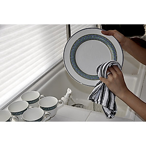 Nouvelle Legende Striped Basketweave Towels, Absorbent Cotton Tea Cloths for Dish and Kitchen, 19 by 29 Inches, 8 Pack