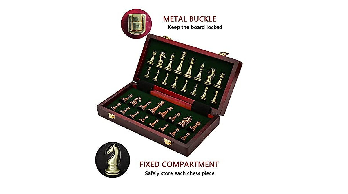 Chess Set for Adult and Kid, 13.5" Folding Wooden Chess Board with Zinc ...