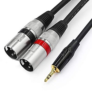 Senor Cable 3.5mm to Dual XLR Stereo Cable 1/8 inch Mini Jack to 2 XLR Male Y Splitter Adapter Cord - (10) Feet