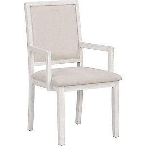 FIQHOME 5-Piece, Round to Oval Extendable Butterfly Leaf, Wood Table and 4 Upholstered Chairs with Armrests,Kitchen Dining Set,Brown+White, OneSize