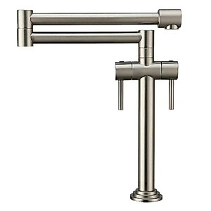 LEEOX Pot Filler Faucet, Solid Brass Kitchen Faucet, Deck Mount Kitchen Sink Faucet with Double Swing Arm, Dual Handle Hot and Cold Water Kitchen Mixer Tap,Gold (Color : Brushed Nickel)