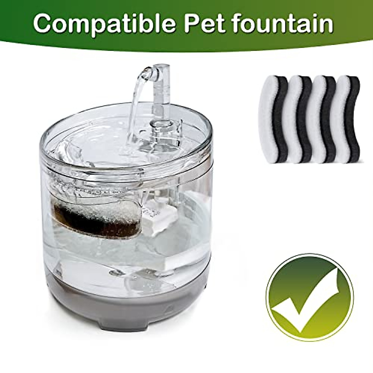 Cat Water Fountain Filter,Arc-Shaped Sponge Activated Carbon Cat Fountain Filter Replacement Filter Compatible WF050 & WF100 Automatic Pet Water Fountain(6 Pack)