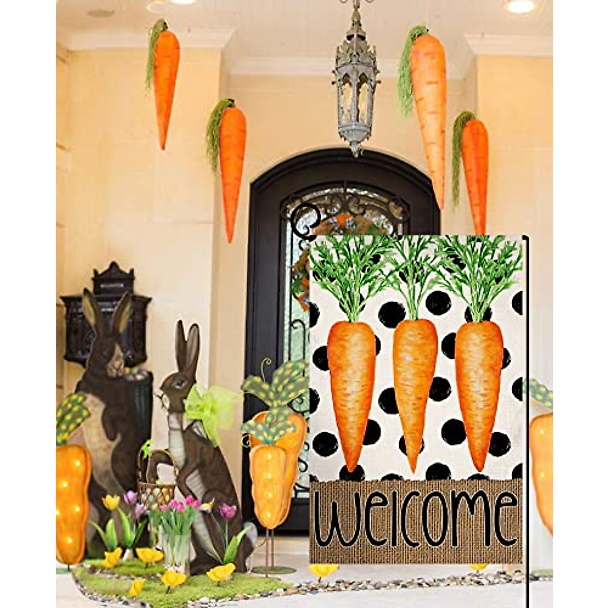 Easter Carrot Garden Flag 12x18 Vertical Double Sided Polka Dot Welcome Spring Farmhouse Holiday Outside Decorations Burlap Yard Flag BW267