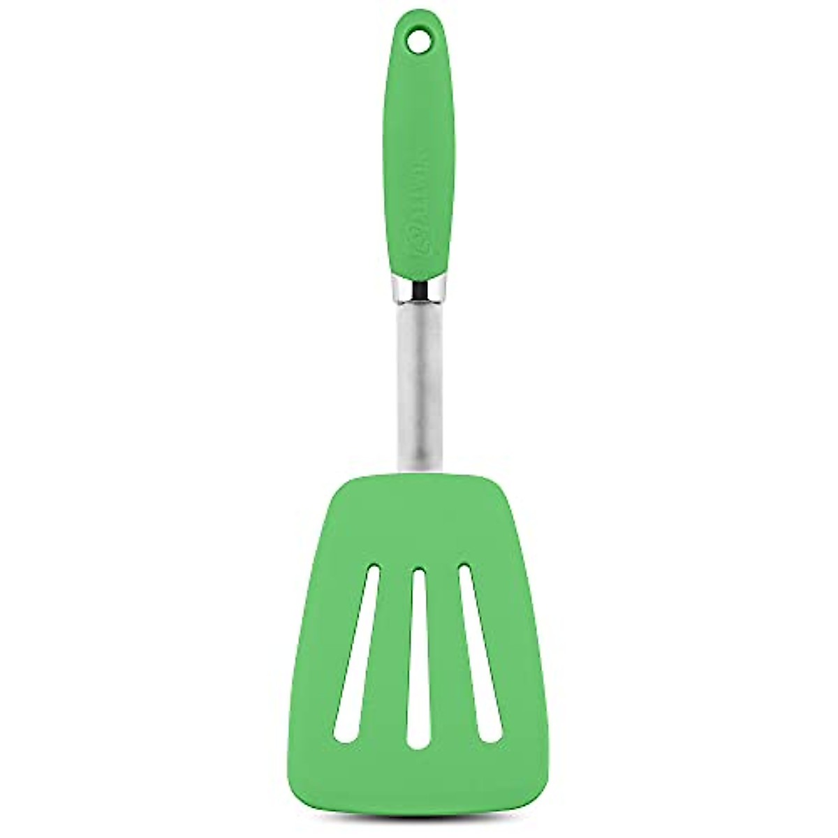 Hygienic Solid Heat-Resistant Flexible Slotted Silicone Spatula, Grass Green Non-stick Silicone Turner