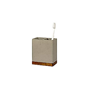 nu steel nusteel Concrete, Made of Cement Bath Accessory Set for Vanity Countertops, 3 Piece Luxury Ensemble Dish, Toothbrush Holder, soap and Lotion Pump, Grey Stone/Brown