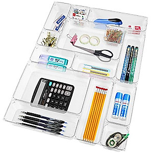 Clear Plastic Drawer Organizer Tray Acrylic Drawer Organizer 14 PCS Desk Drawer Organizer for Kitchen Makeup Drawer Organizer 4-Size Stackable Clear Storage Organizer for Vanity Bathroom Office Drawer
