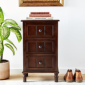 Decor Therapy Simplify Three Drawer Wood Accent Cabinet Side Table, 11.8 in x 15.75 in x 26 in, Walnut