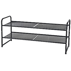 SUFAUY 2-Tier Shoe Rack, Stackable Shoe Shelf Storage Organizer for Entryway Closet, Metal Mesh, Black