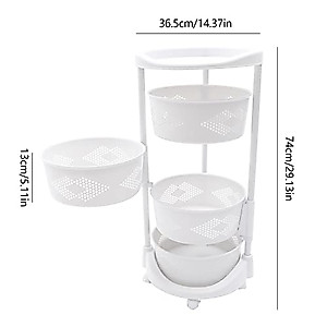 Kitchen Rotating Storage Rack 4 Tier Kitchen Fruit Vegetable Storage Basket Floor-Standing, Carbon Steel Multi-Layer Organizer, Movable Household Storage Shelf for Living Room and Toilet