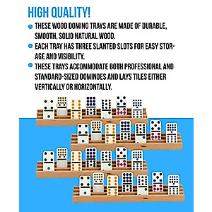 Regal Games - Wood Domino Trays - Solid Natural Beechwood - for Mexican Train, Chickenfoot - Set of 4