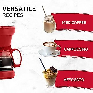 Holstein Housewares - 5 Cup Drip Coffee Maker - Convenient and User Friendly with Permanent Filter, Borosilicate Glass Carafe, Water Level Indicator, Auto Pause/Serve and Keep Warm Functions, Red
