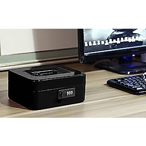 Jssmst Medium Cash Box with Combination Lock- Durable Metal Cash Box with Money Tray Black,7.87 x 6.3 x 3.35 inches, CB0701M