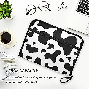 Cow Skin Print Expanding File Folder, 13 Pockets Accordion File Organizer with Sticky Labels Zipper Portable A4 Document Organizer for Home Office School Supplies