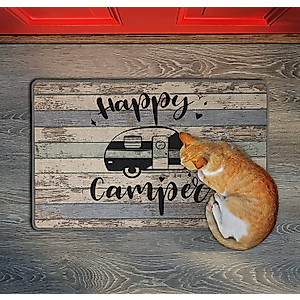 Funny Doormat,Happy Camping Camper Welcome Mats for Front Door,Non-Slip Entryway Rug Garden Home Kitchen Rubber Bathroom Backing Doormat 17X28.7 Inch