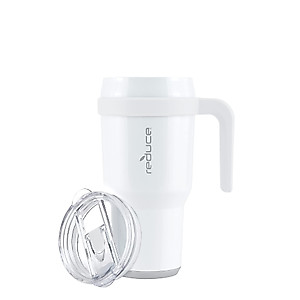 REDUCE Cold1 40 oz Tumbler with Handle - Vacuum Insulated Stainless Steel Water Bottle for Home, Office or Car, Reusable Mug with Straw or Leakproof Flip Lid, Keeps Drinks Cold All Day- Gloss White
