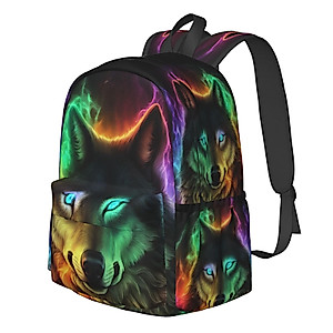 FeHuew 16 inch backpack Colorful Wolf Fantasy Burning Laptop Backpack Full Print School Bookbag Shoulder Bag for Travel Daypack