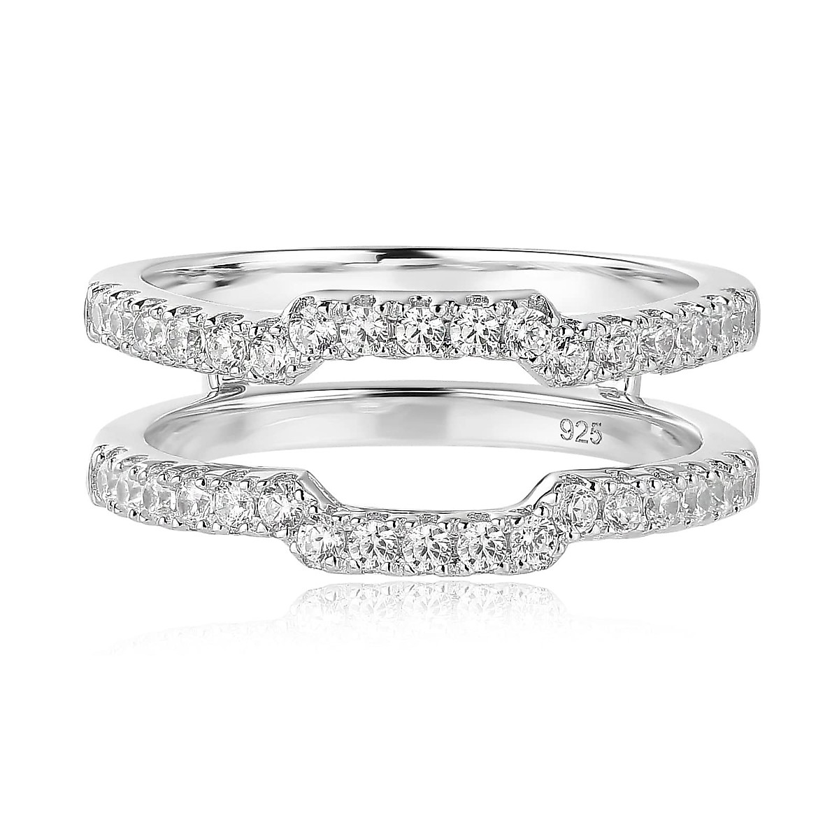 Blongme Cubic Zirconia Curved Wedding Band for Women Guard Ring Enhancers Engagement Ring 925 Sterling Silver Size 7