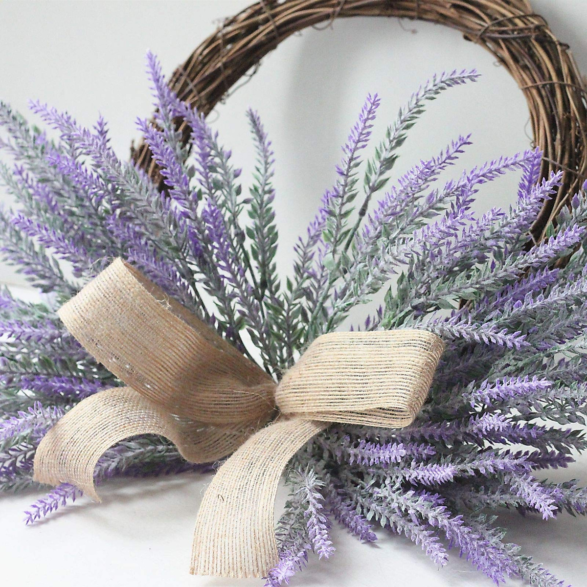 æ— 18 Inch Artificial Lavender Wreath, Silk Lavender Wreath with Bow, Spring Summer Wreath for Front Door Window Wall Wedding Party Home Garden Decor, Purple, 210118XH02-9300-1815254331