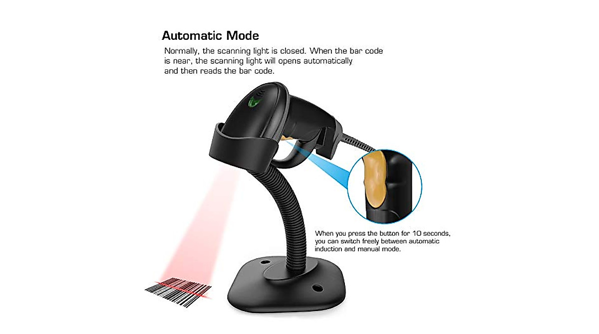 Esup USB Barcode Scanner with Stand - Fast 1D Laser Scanning