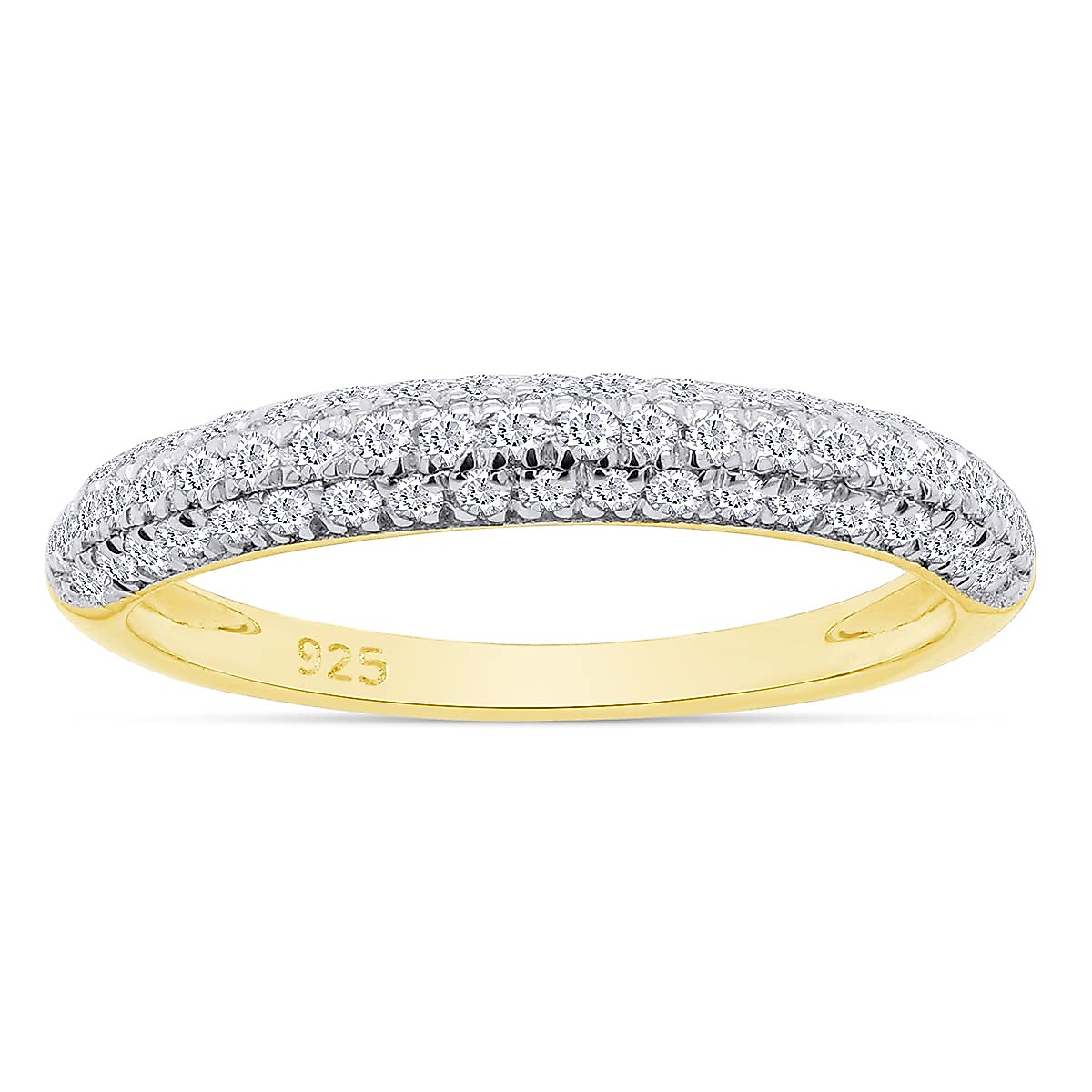 SAVEARTH DIAMONDS Round Cut Sparkling White Cubic Zirconia Half Eternity Stackable Engagement Ring In 14k Yellow Gold Over Sterling Silver Jewelry Gift For Women Wedding Size-7