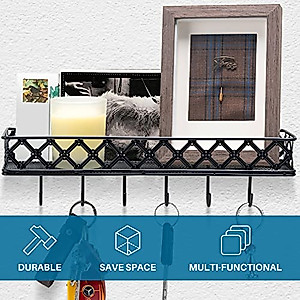 HOMERACK Key Holder for Wall, 6 Key Hooks, Wall Mount Key Rack with Mail Organizer, Metal Key Hanger for Entryway, Hallway, Office, Black