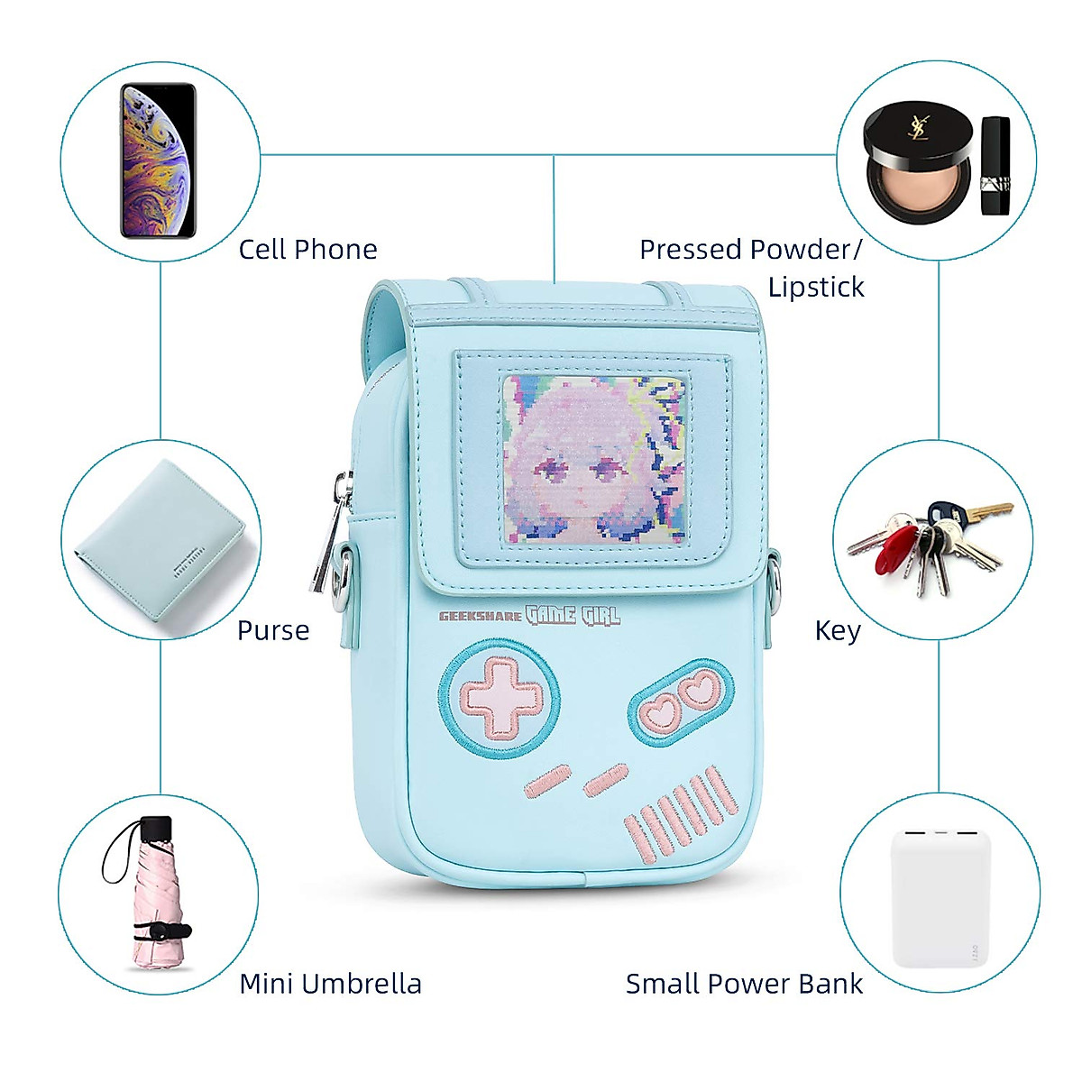 GeekShare Game Girl Crossbody Bag Backpacks Bag Purse with DIY Card Slot For Women, Convenient, Fashion & Light weight