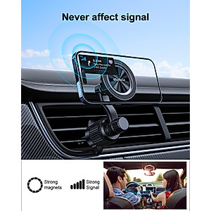 Rorhxia Fits MagSafe Car Mount, [Never Blocking Vent, Enjoy Comfort of A/C] [20 Strong Magnets] Magnetic Phone Holder for Car Universal Extension Vent Clip Car Phone Holder Fit for iPhone 15 Pro Max