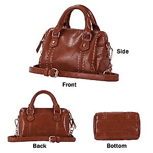 LUCSIS Women's rivets studded crossbody bag purse handbag small light weight cute mini bag PU leather Brown(Camel)