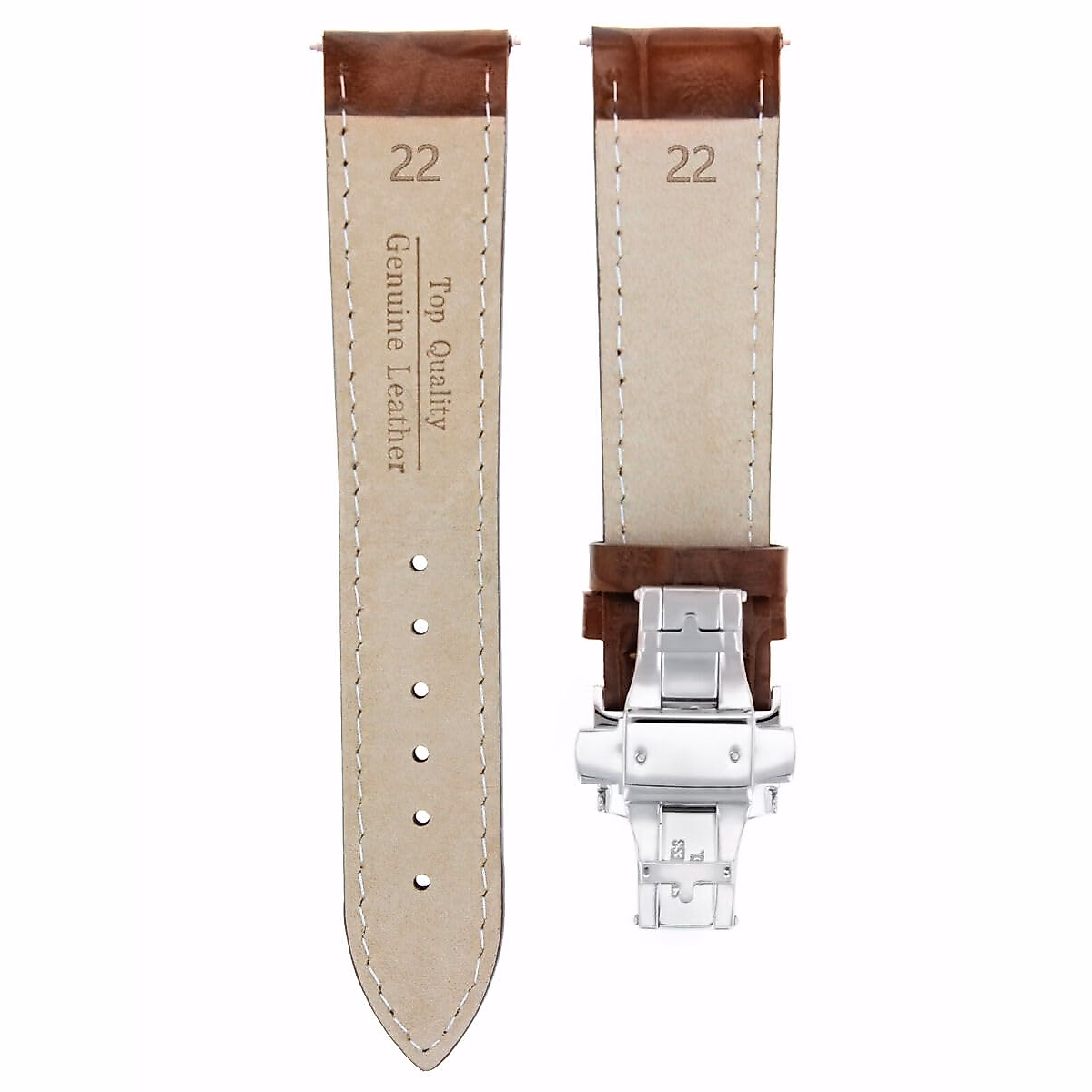Ewatchparts 22MM LEATHER WATCH BAND STRAP COMPATIBLE WITH IWC PILOT PORTUGUESE TOP GUN + CLASP L/BROWN