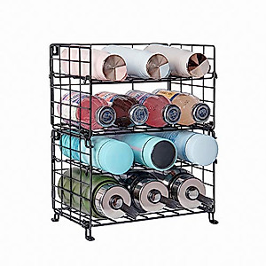 X-cosrack Adjustable Water Bottle Organizer,4-Tier Wall-Mounted Water Bottle Holder, Stackable Water Bottle Storage Rack for Kitchen Countertops,Pantry, Cabinet,Black(Patent No.: US D950,280 S)