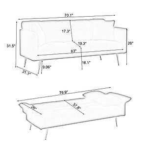 AZSJML Futon Sofa Bed, Teddy Sleeper Sofa Couch, 70" W Modern Tufted Sofa Couch with Adjustable Arms and Backrests for Living Room,Small Spaces,Bedroom,Pink