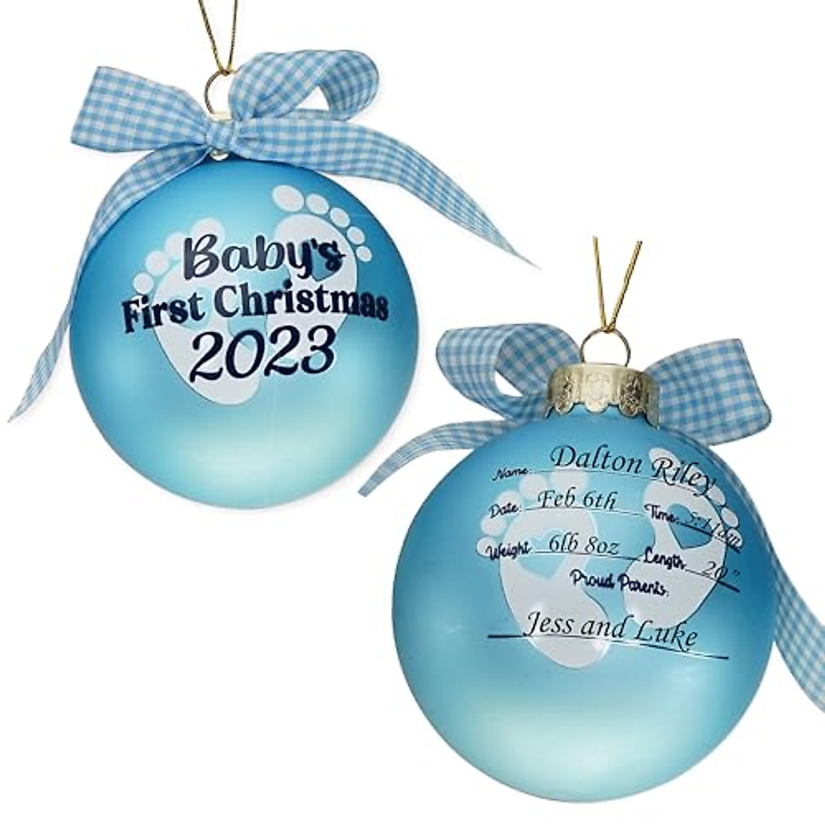 2022 Baby's First Christmas Ornament Keepsake Ball - Resin - 1st Holiday Decoration - Blue Baby Boy - Custom Name Date Birth Info