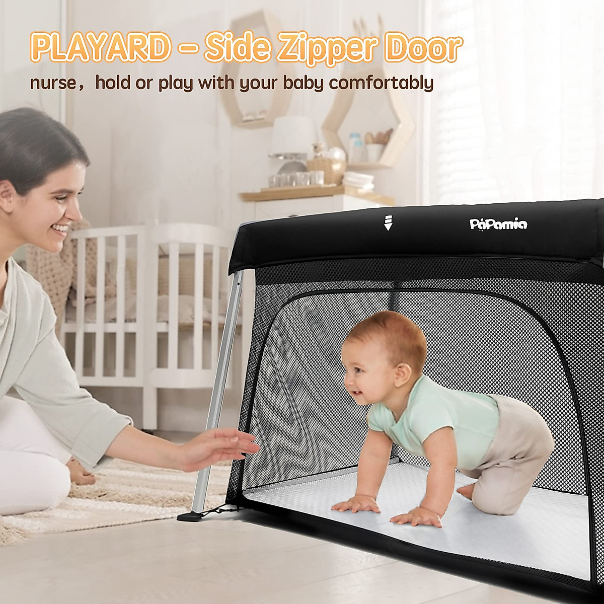 Travel Crib,PAPAMIA Light Portable Crib with Mattress | Foldable Playpen for Babies and Toddlers | Play Yard with Lightweight Handbag Design | Safety Certified