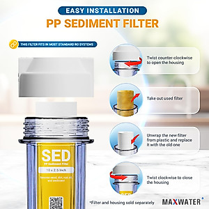 Max Water 10 inch x 2.5 inch, 5 Micron Replacement Sediment Water Filter Cartridge for Whole House, Melt Blown Filtration Fiber for Heavy Duty (Pack of 50)