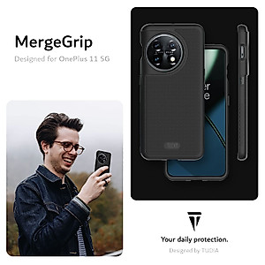 TUDIA DualShield Grip Designed for OnePlus 11 Case 5G (2023), [MergeGrip] Dual Layer Shockproof Slim Military Grade Non-Slip Tough Heavy Duty Protective Phone Case Cover - Matte Black