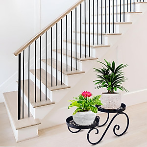 Santentre 2 Tier Black Plant Stand, Metal Flower Stand Indoor Outdoor, Anti-Rust Iron Plant Shelf, Round Flower Pot Stands for Multiple Plants, Display Rack Potted Plant Holders for Garden Home Decor