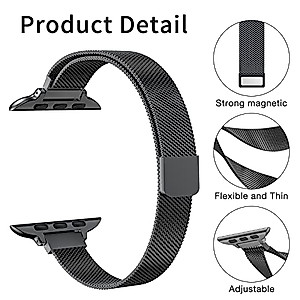 CTYBB for Apple Watch Band Series Ultra SE 8 7 6 5 4 3 2 1 38mm 40mm 41mm 42mm 44mm 45mm 49mm, Stainless Steel Slim & Thin Mesh Magnetic Clasp Strap Women and Girl Replacement Band for iWatch (41mm/40mm/38mm,Black)