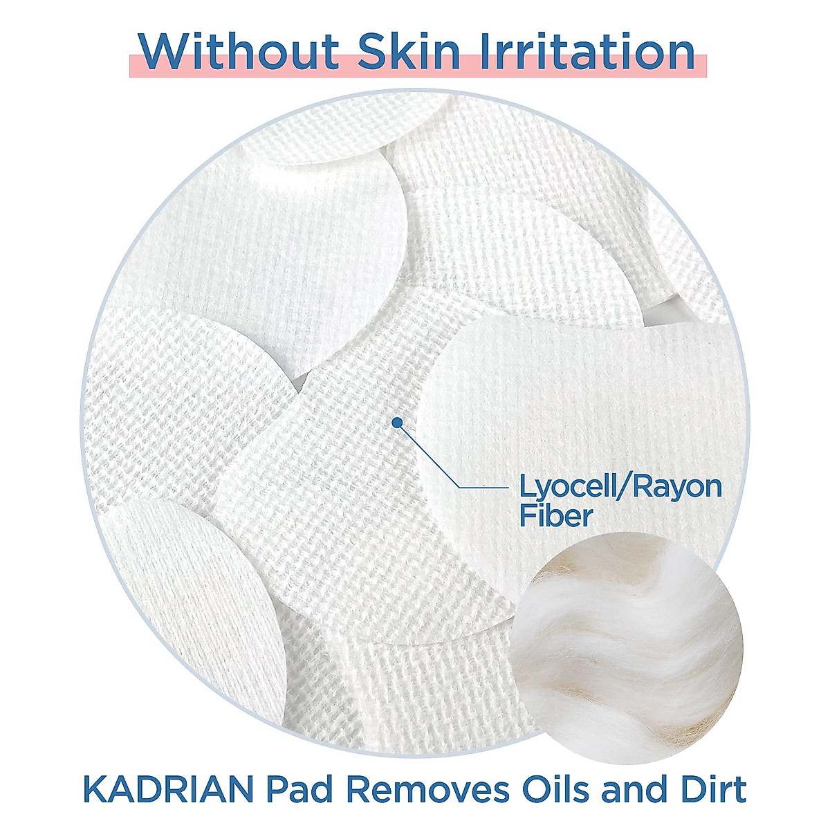 KADRIAN Double-Sided Facial Pads - Lint free - for Makeup Remover and Toner - Rayon face pads for toner and cleasing - Rayon not cotton balls - Exfoliating cotton rounds for face (180 Pads)