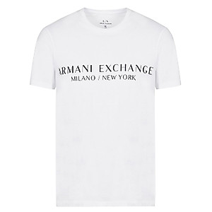 A｜X ARMANI EXCHANGE Men's Short Sleeve Milan New York Logo Crew Neck T-Shirt, White, L
