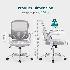 Ergonomic Office Chair, Home Office Desk Chairs with Wheels, Computer Chair with Flip-up Arms, Mid-Back Task Rolling Chair with Lumbar Support, Comfy Mesh Swivel Executive Chair